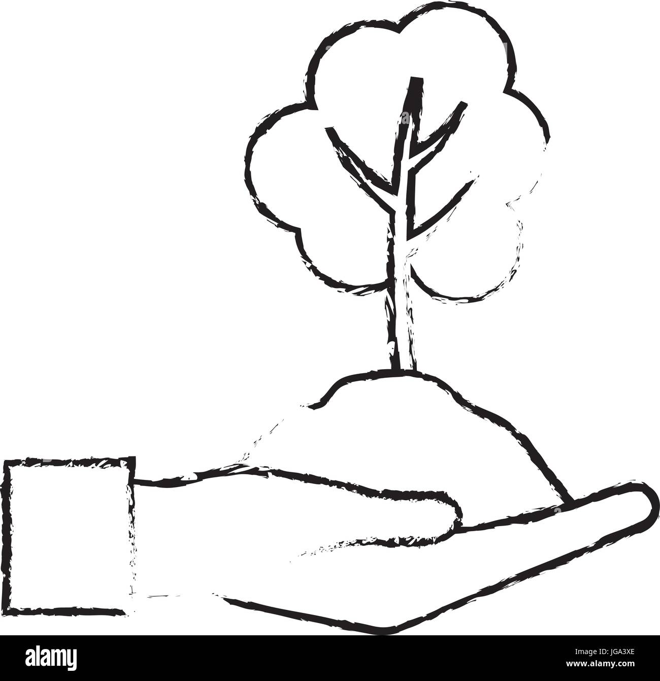 figure hand with natural tree and ground icon Stock Vector Image & Art ...