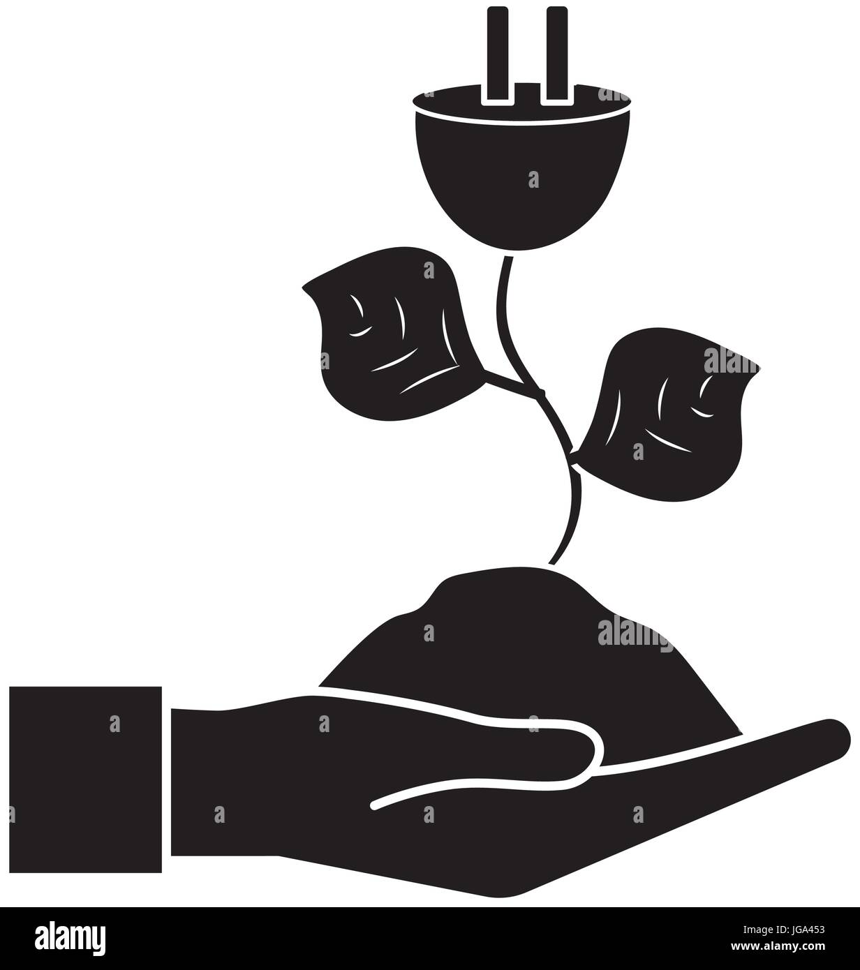 contour hand with power cable plant with leaves and ground Stock Vector ...