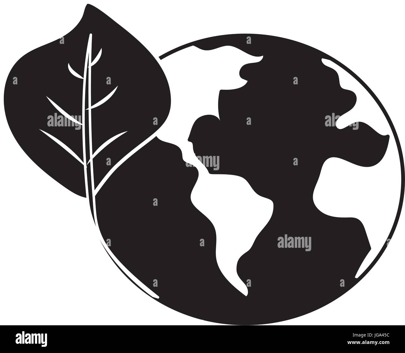 contour global earth planet with leaf symbol to environment care Stock ...