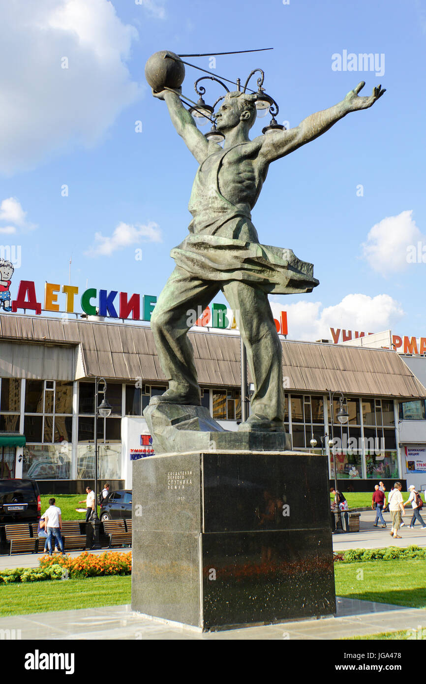 A monument to the creators of the world's first satellite in 1957, near ...