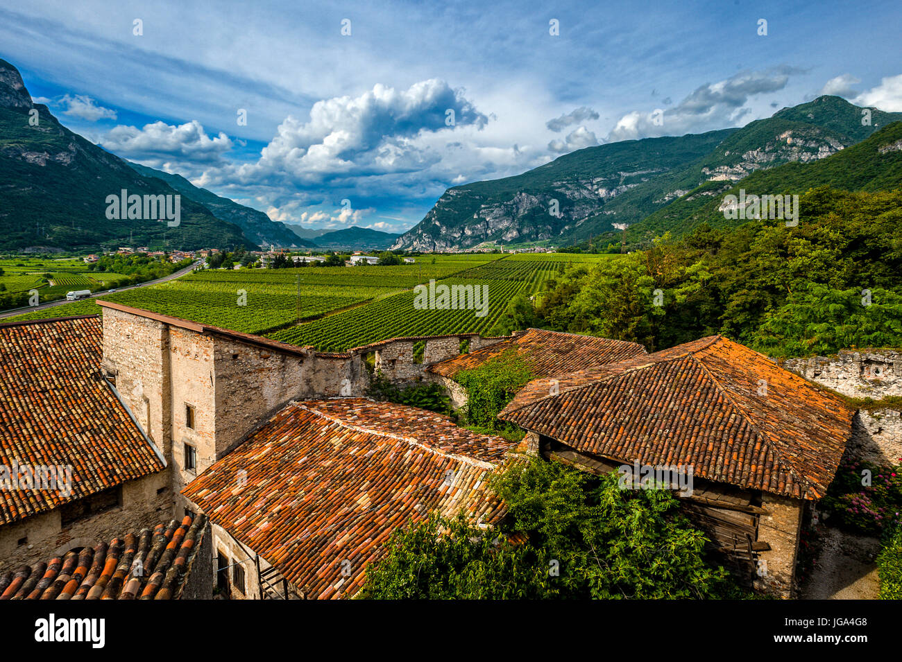 Italy Trentino Calliano Castel Pietra - View from the castle Stock ...