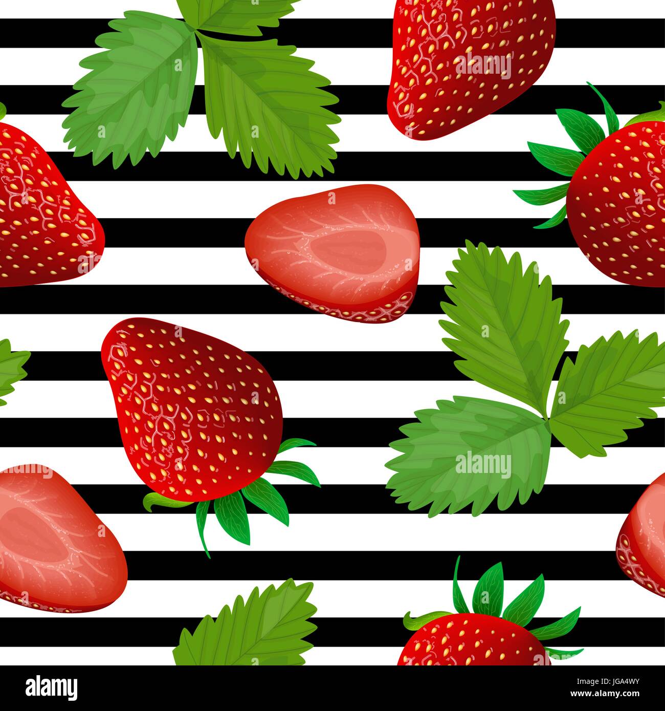 Strawberry seamless pattern vector. Bunch of Ripe Strawberries and ...