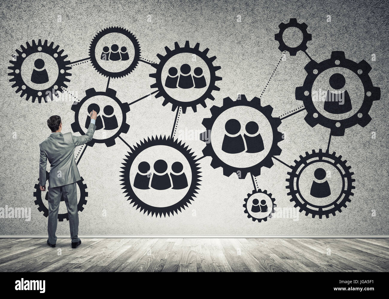 Businessman standing with back and drawing concept of teamwork and ...