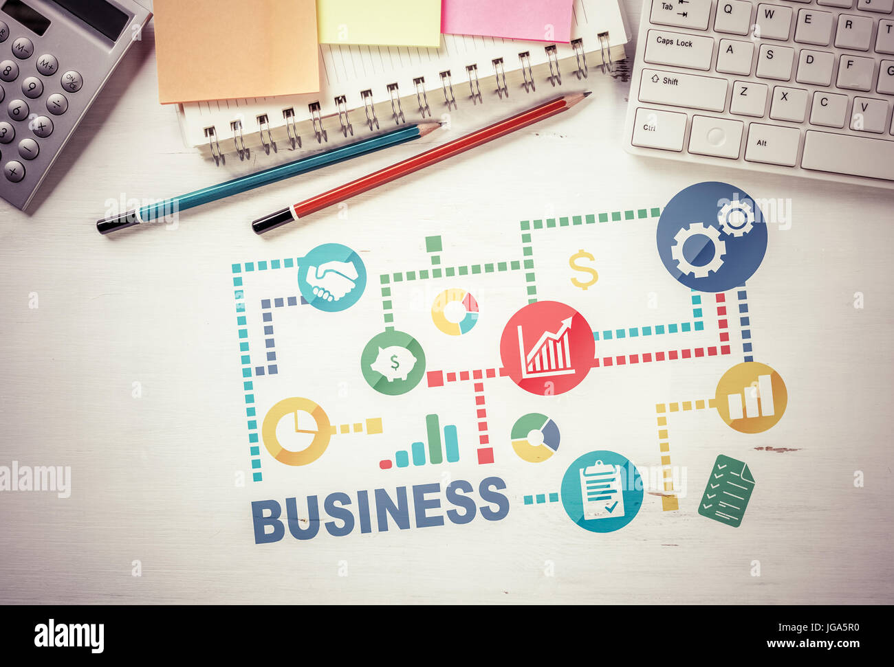 Business workplace with devices and stationary stuff presenting still ...