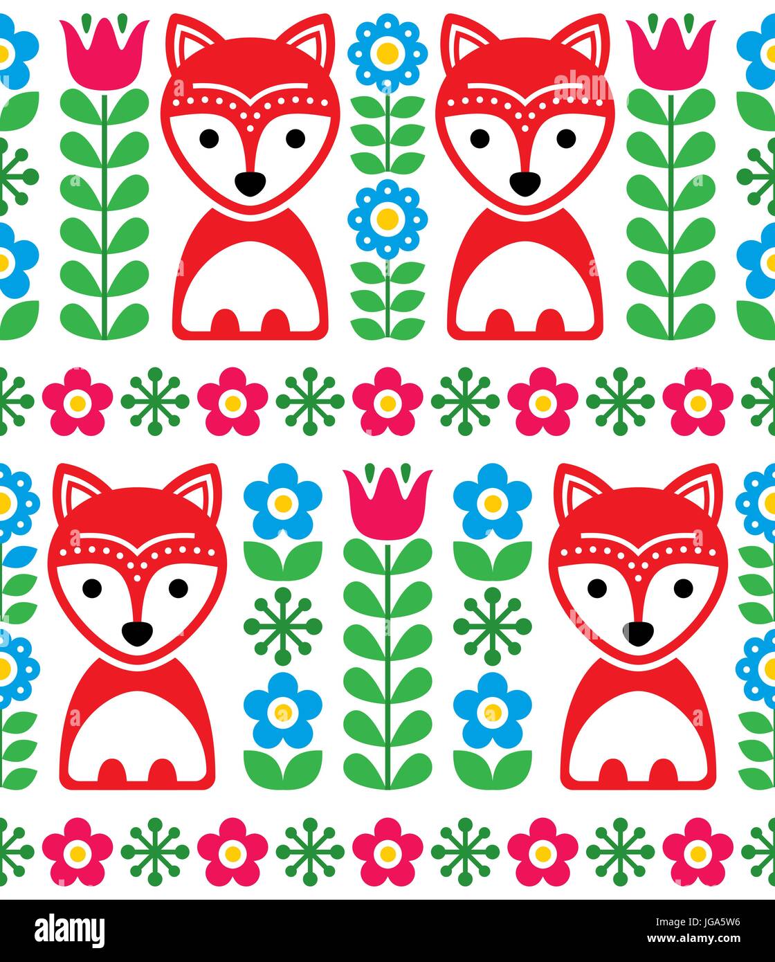 Scandinavian seamless pattern, Nordic background with foxes and flowers ...