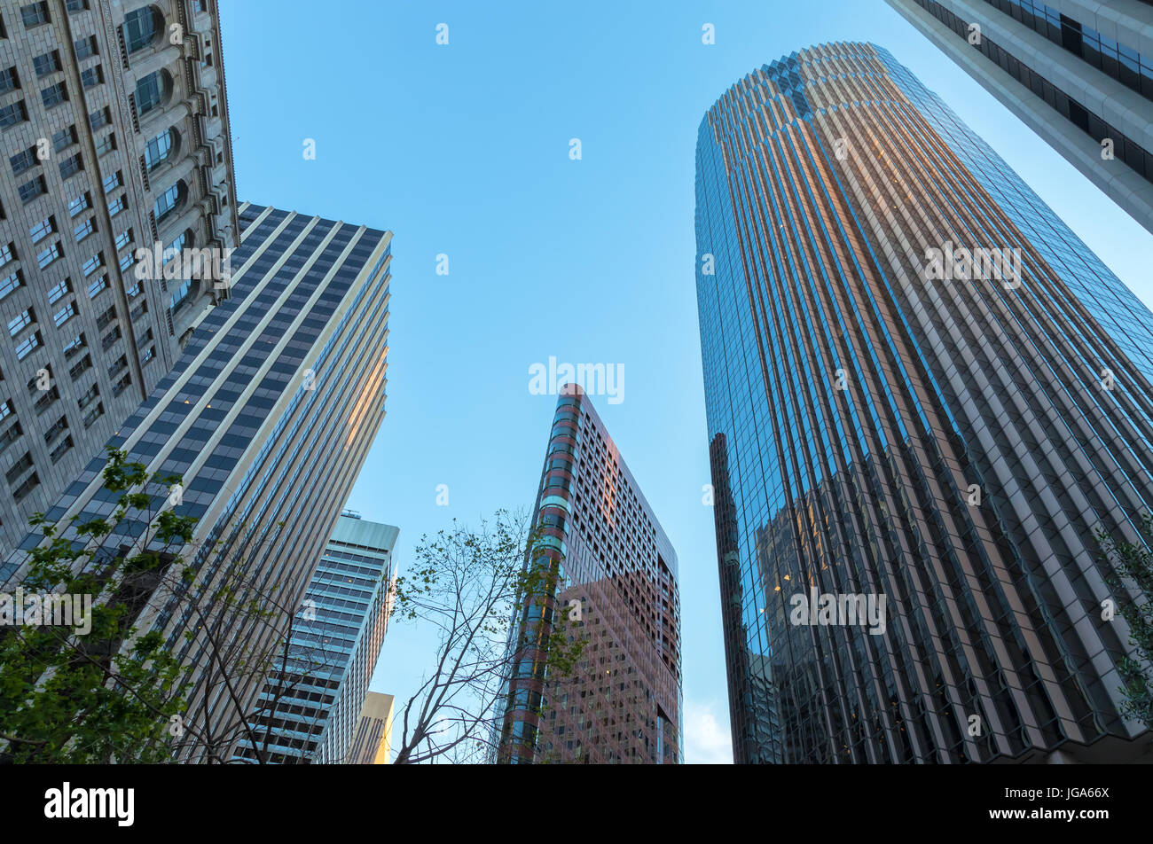 A close up take of the architectures of the San Francisco high rises ...