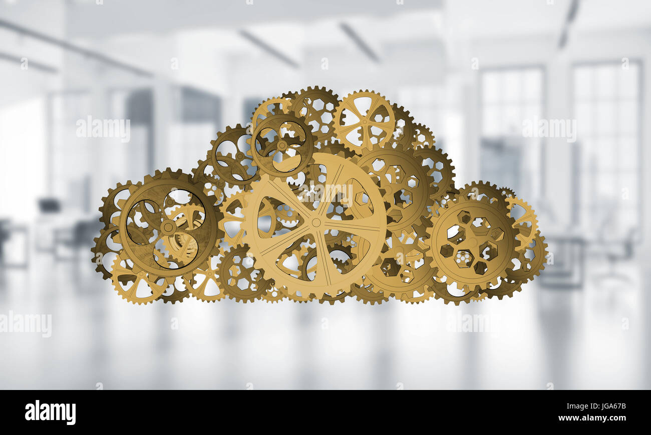 Cloud computing and networking shown like gears and cogwheels engine. 3d rendering Stock Photo ...