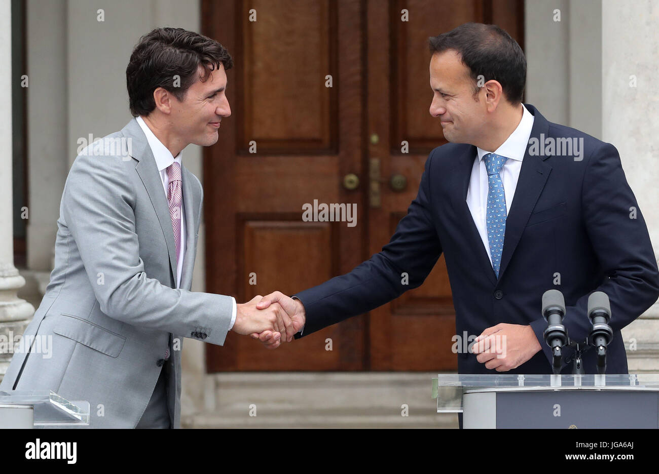 Canadian Prime Minister Justin Trudeau (left) shakes hands with Irish ...