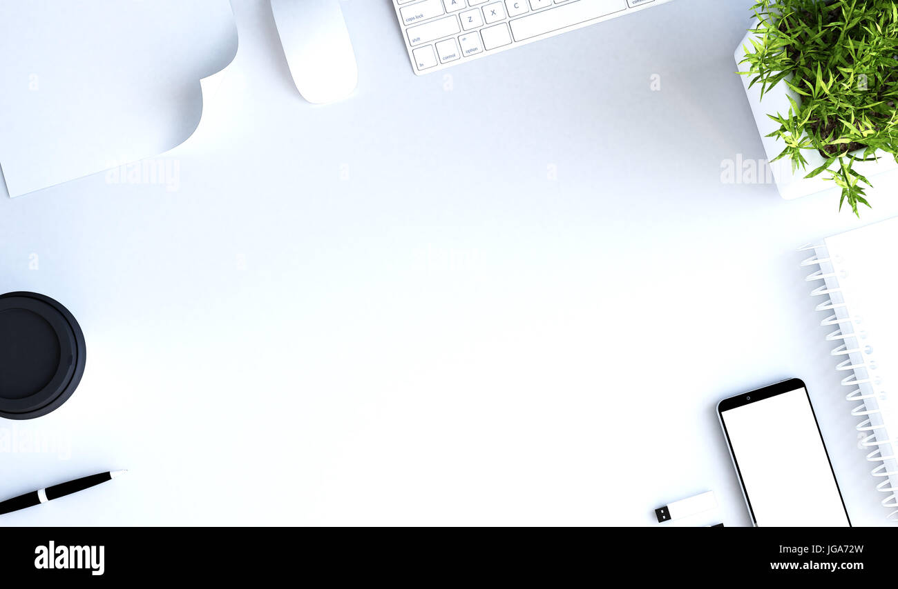 white top view office stuff 3d rendering Stock Photo - Alamy