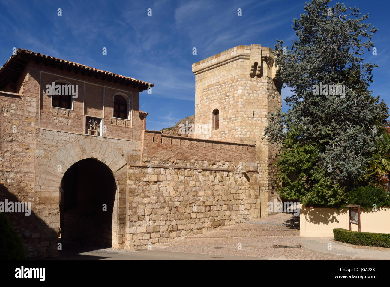 Puerta Alta (high door) in medieval town of Daroca, Zaragoza province ...