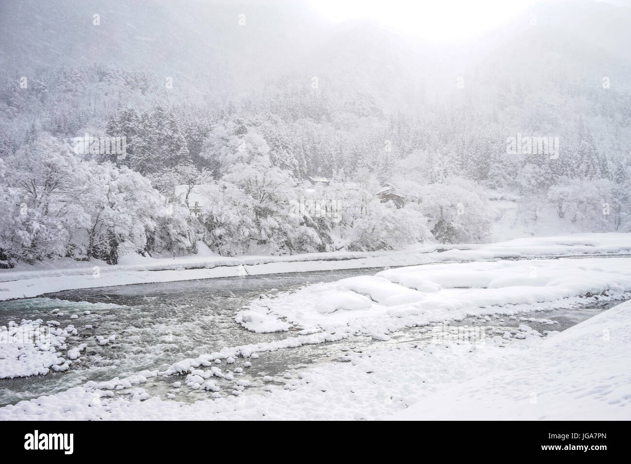 Winter scenery with sleet and the river in Gifu, Japan Stock Photo - Alamy