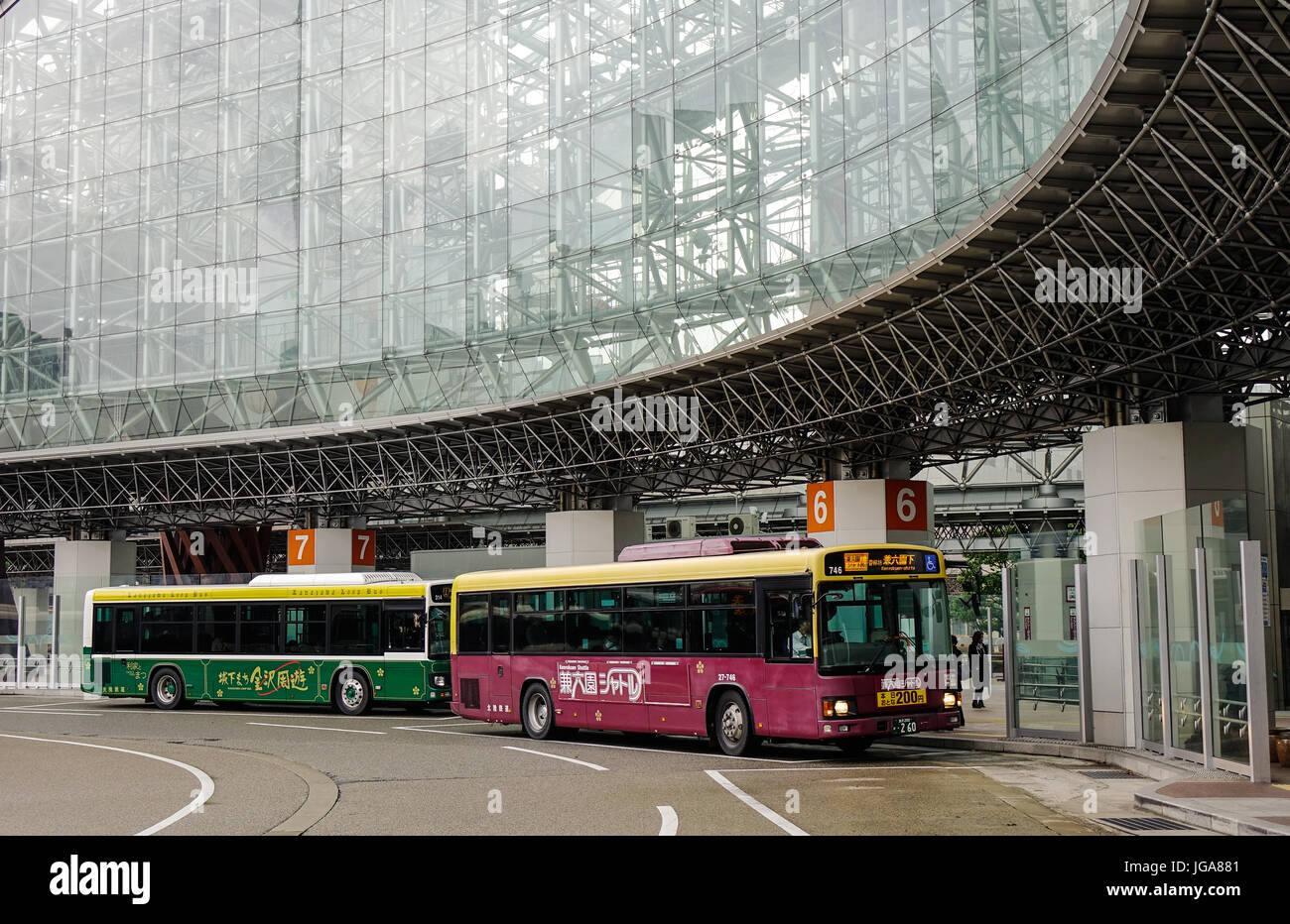 Kanazawa, Japan - Dec 1, 2016. Long-distance buses waiting at the ...