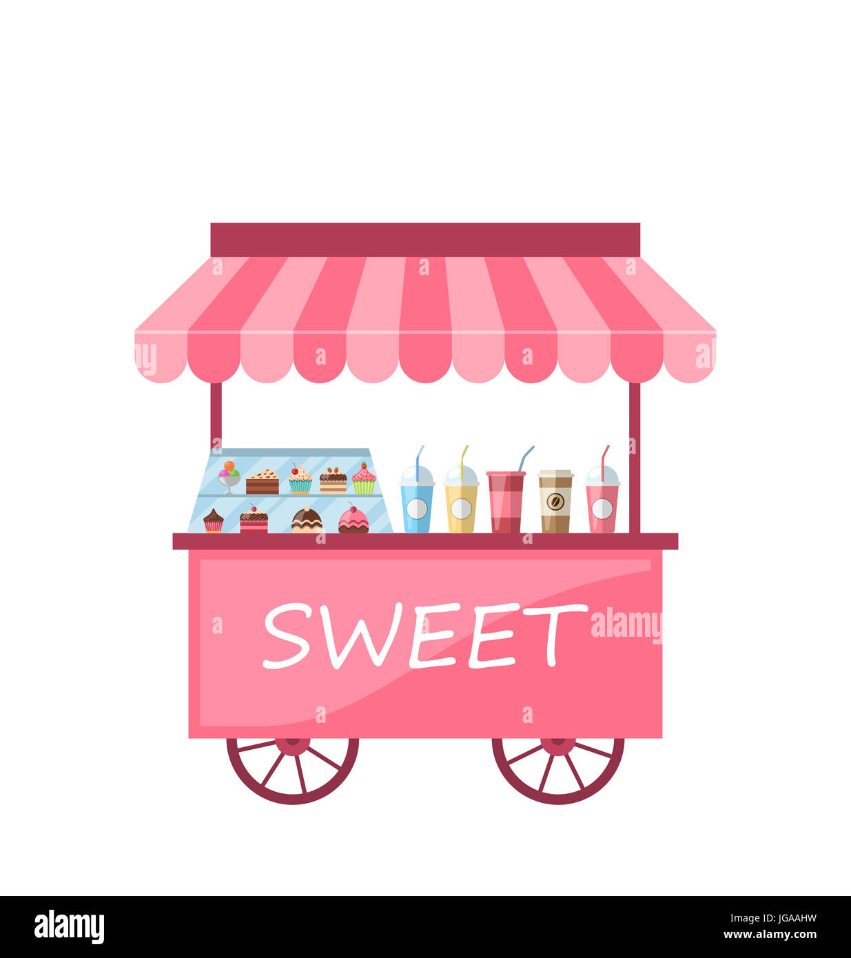 Illustration Icon of Kiosk with Cakes, Milkshakes. Sweet Cart Isolated ...