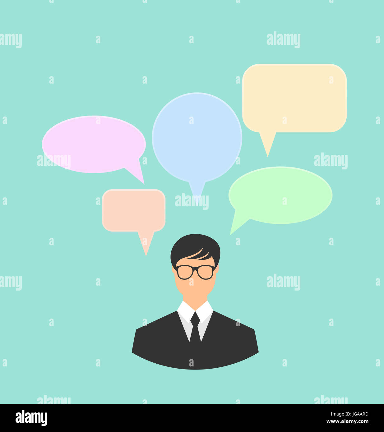 Illustration business man thinking, many thoughts Stock Photo - Alamy