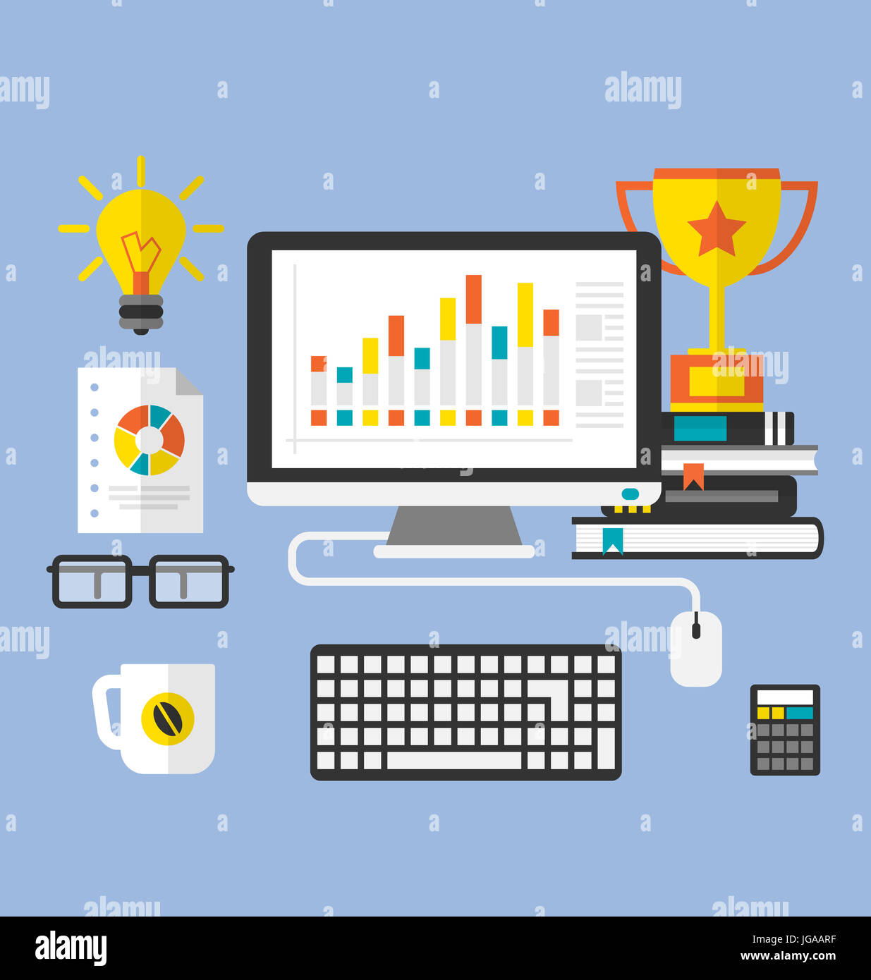 Illustration Flat Icons of Modern Designer Desktop, Application with ...