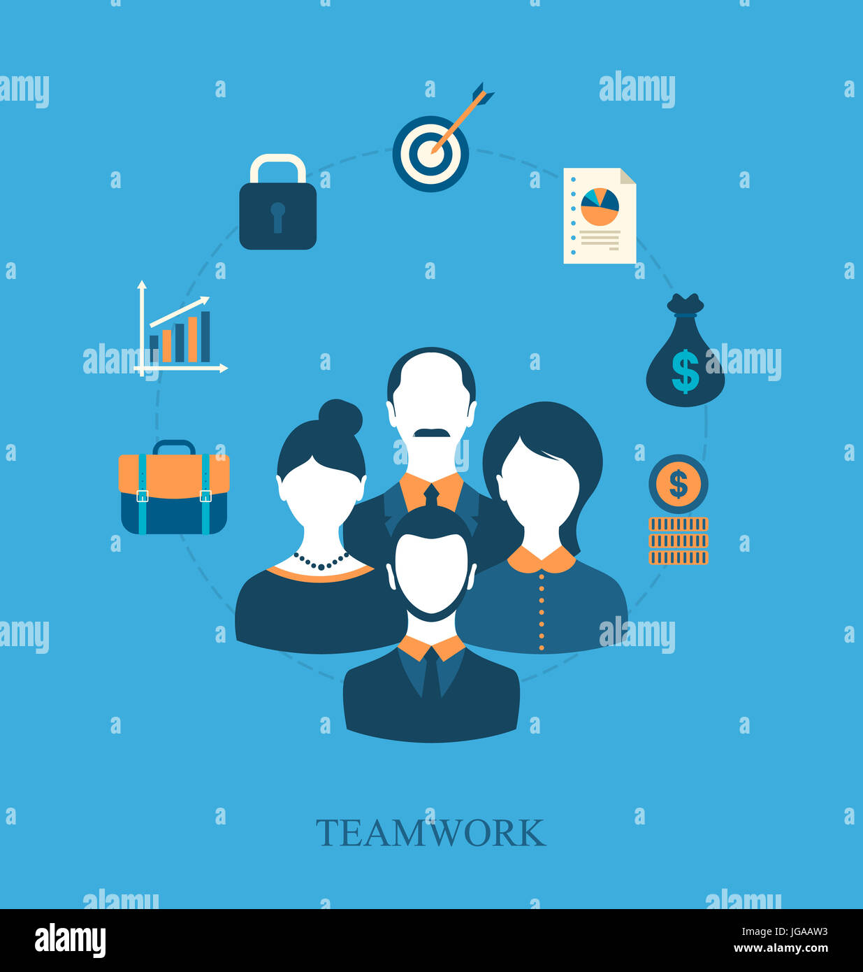 Illustration concept of teamwork of business people leading, flat icons ...