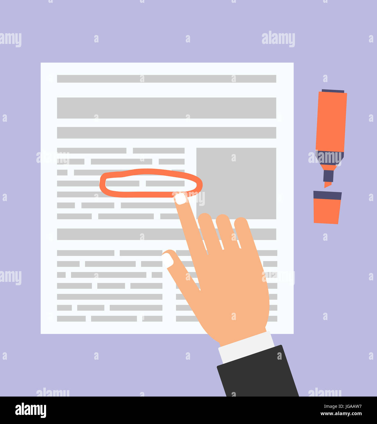 Illustration Businessman Highlights the Text in Document Marker, Simple ...