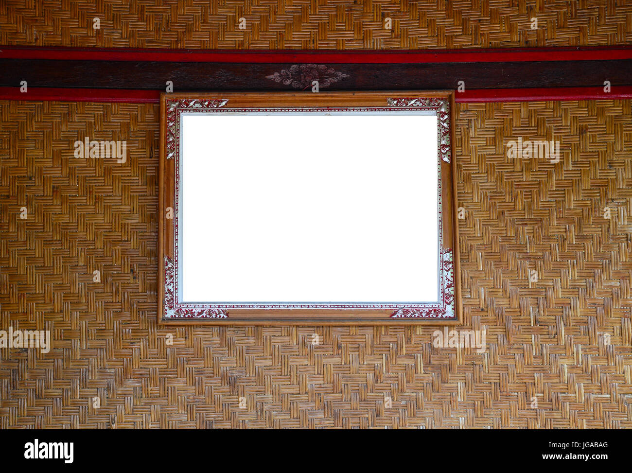 Bamboo wall with wooden frame, Balinese style interior Stock Photo - Alamy