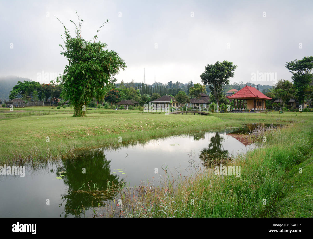 Landscape of the park with Lake Beratan in Bali, Indonesia. Beratan ...