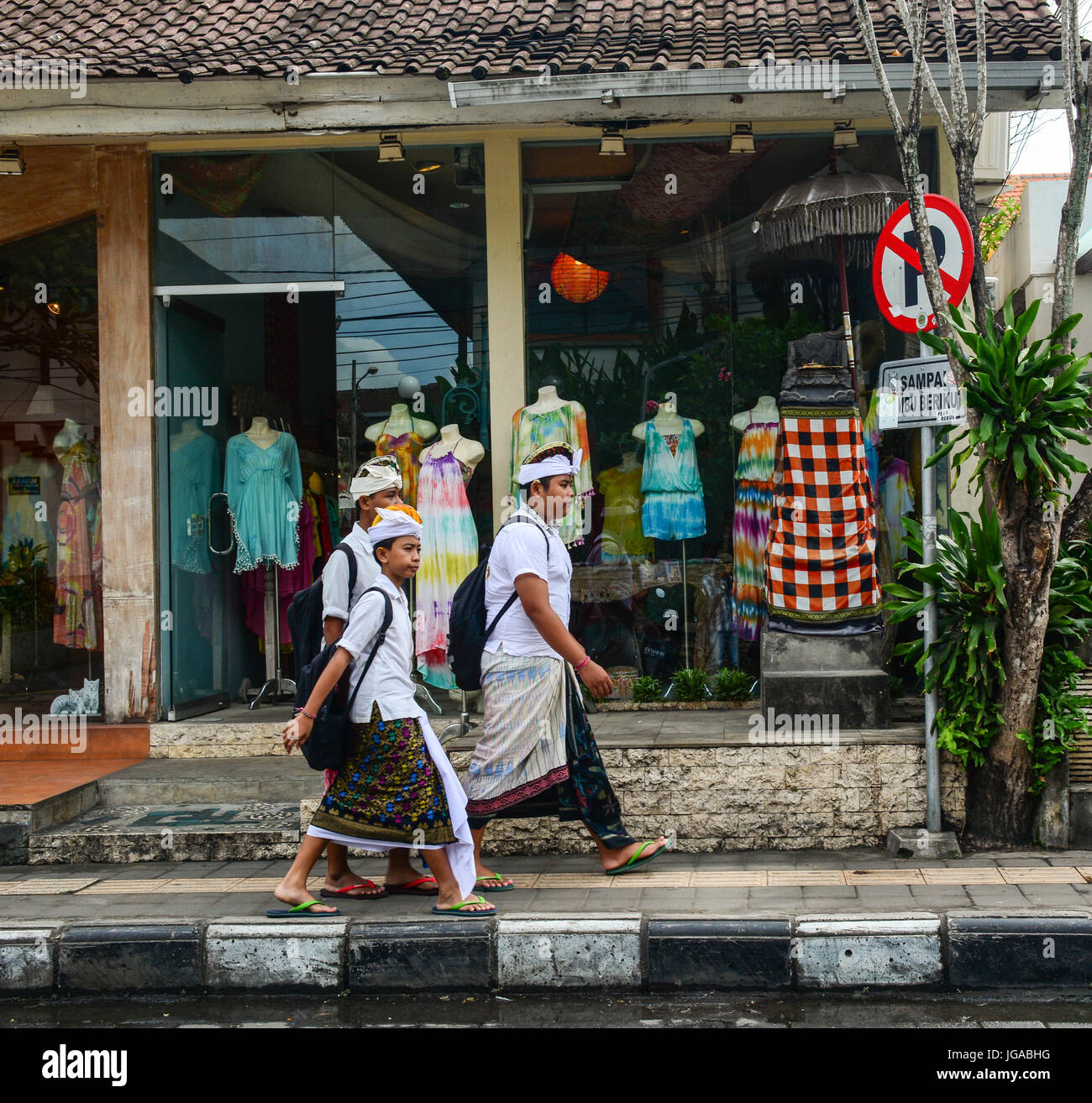 Bali, Indonesia - Apr 21, 2016. People walking on street at downtown in ...