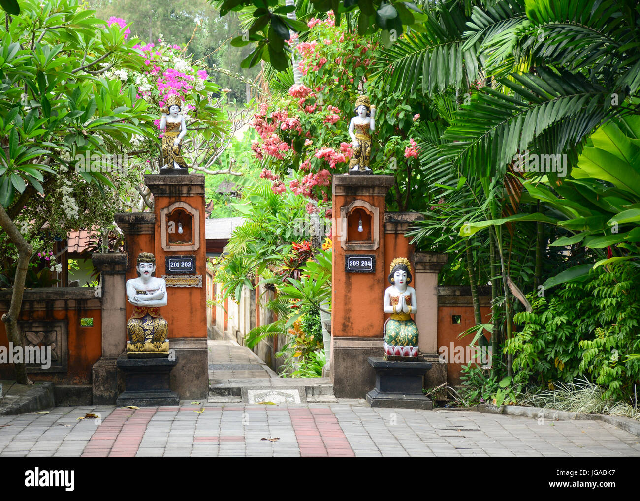 Bali, Indonesia - Apr 22, 2016. Decorations of the gate at luxury ...