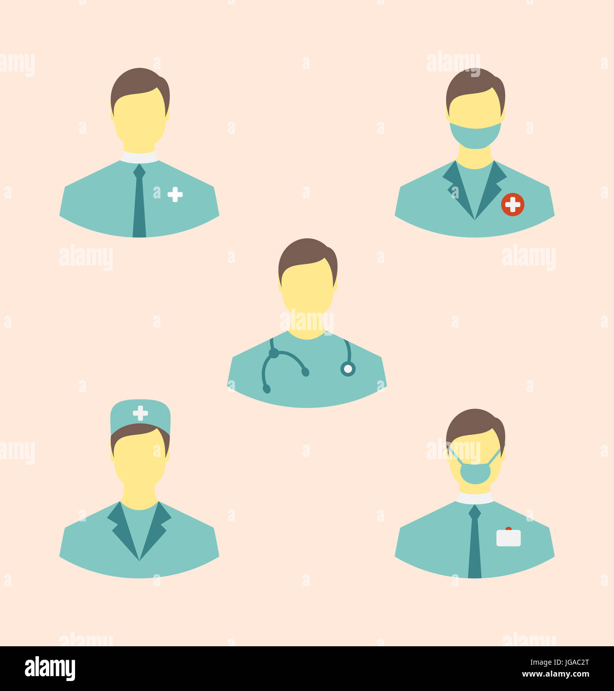 Illustration icons set of medical employees in modern flat design style ...
