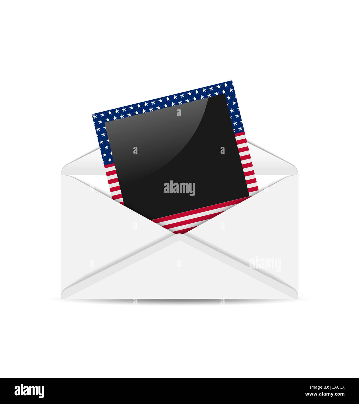 Illustration open envelope with photo frame in US national colors for ...