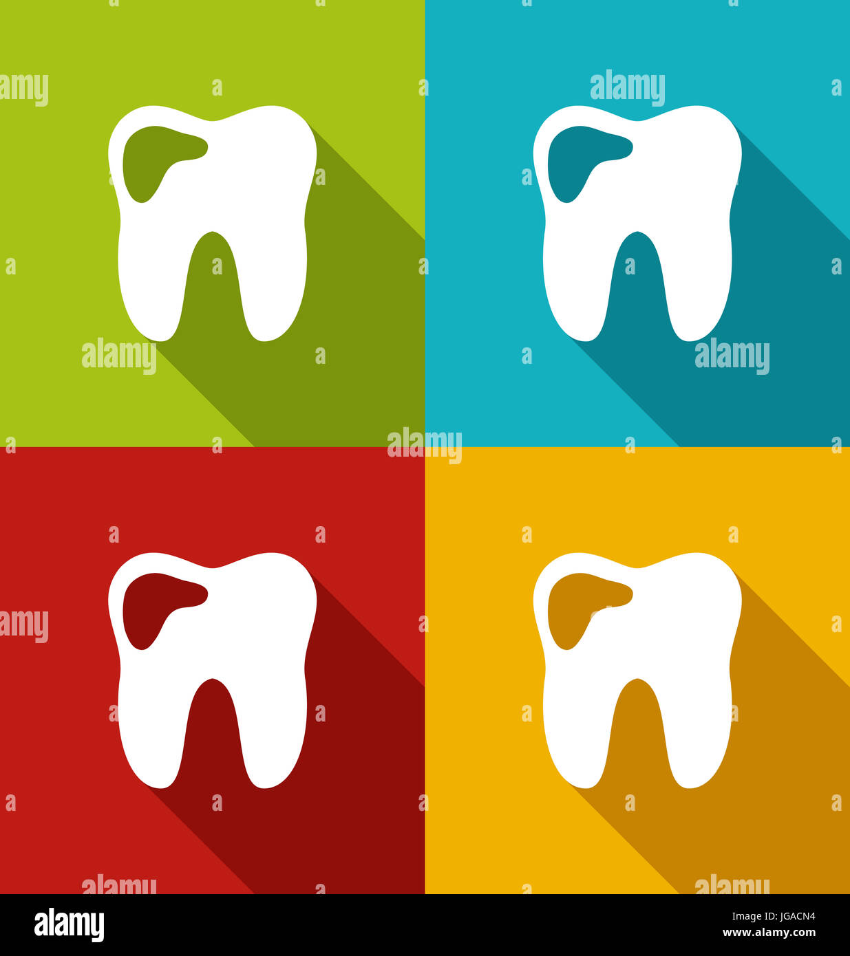 Illustration icons of human tooth with shadows in modern flat design ...
