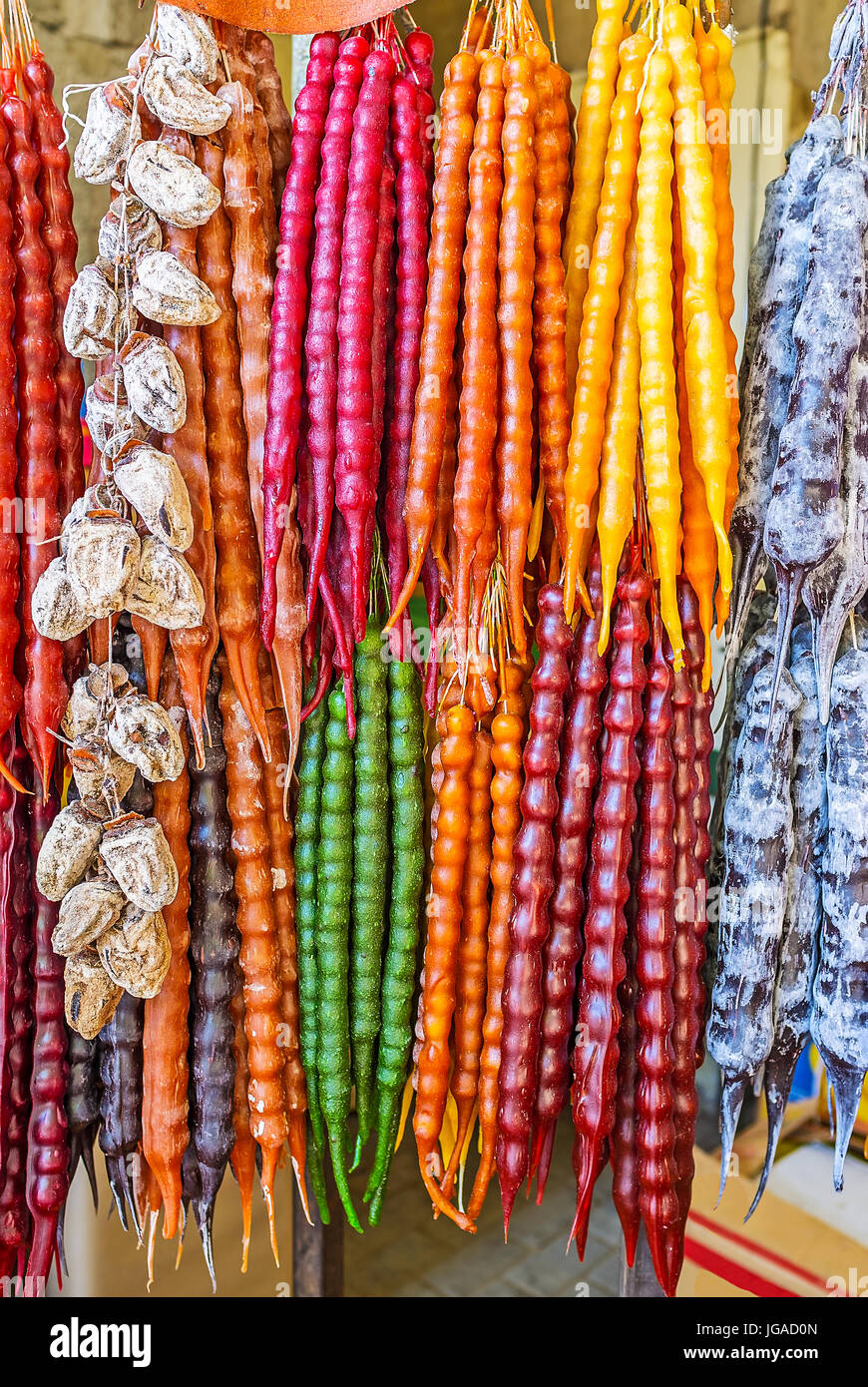 The color of churchkhela - traditional Georgian dessert, depends on ...
