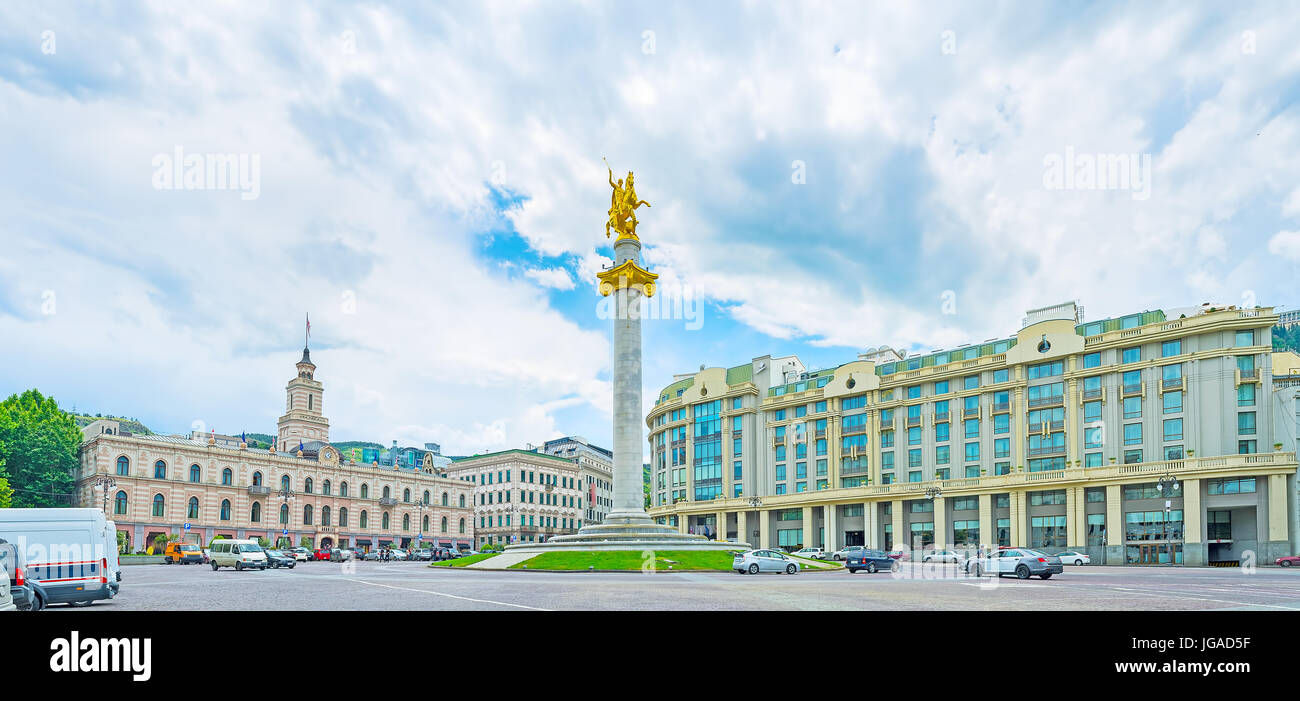 Architectural ensemble of the Freedom Square in Tbilisi - the statue of ...