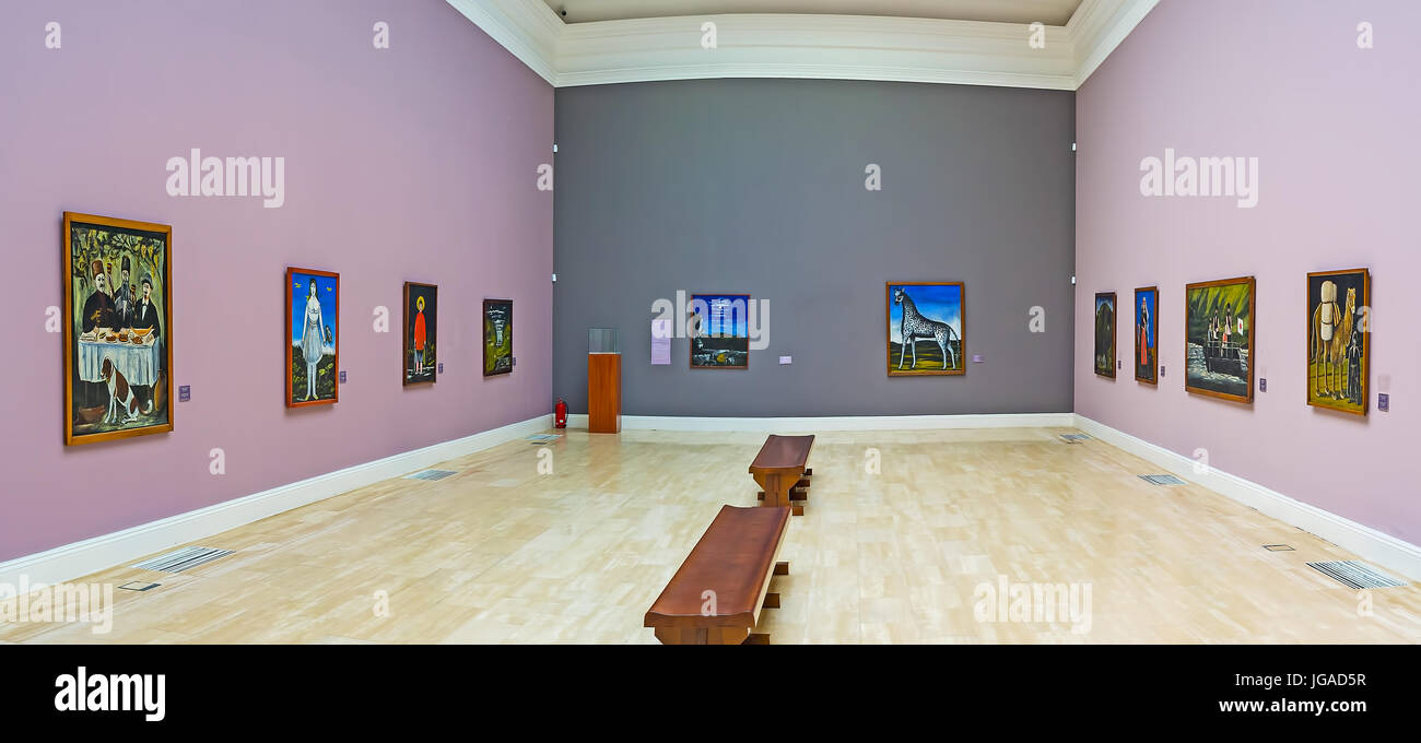 TBILISI, GEORGIA - JUNE 2, 2016: The paintings of Georgian primitivist ...
