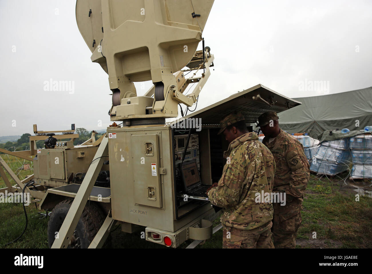U.S. Army Spc. Isaiah Myles, a Command Post Node team chief assigned to ...