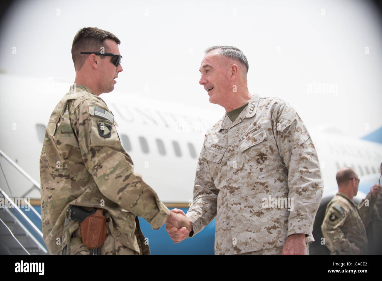 U.S. Marine Corps Gen. Joseph F. Dunford, Jr., chairman of the Joint Chiefs of Staff, meets with ...