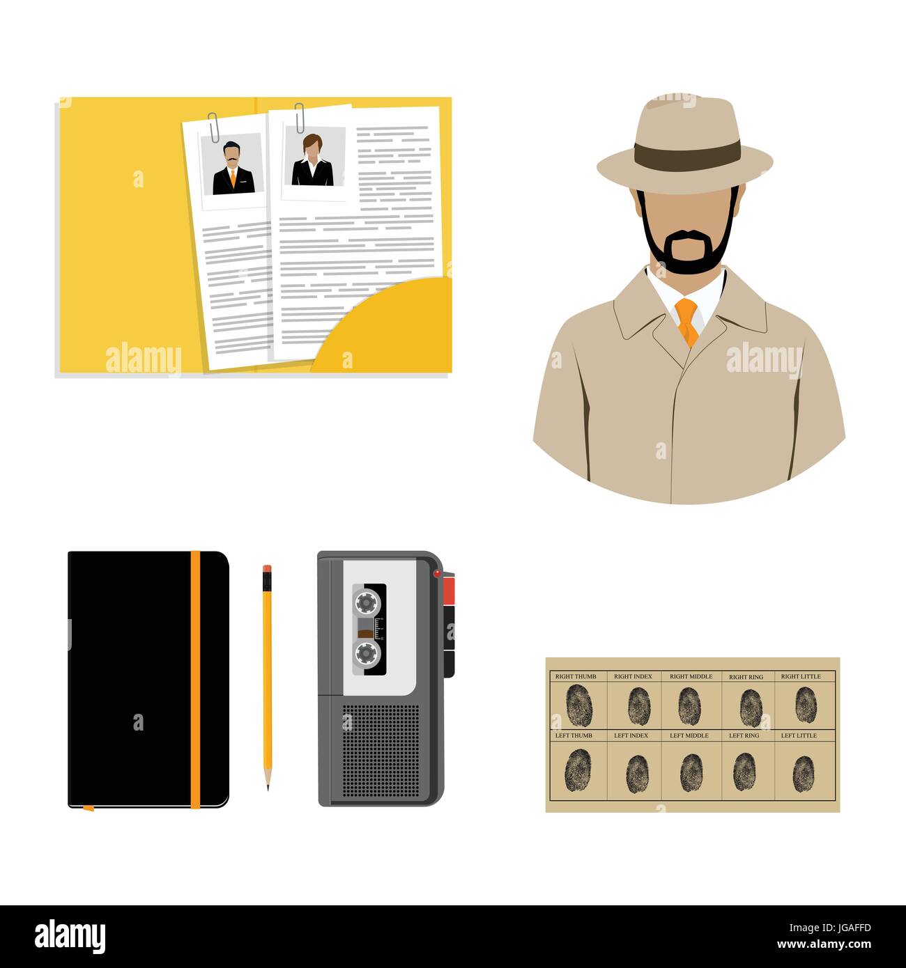 Vector illustration detective interrogation concept notepad with pencil ...