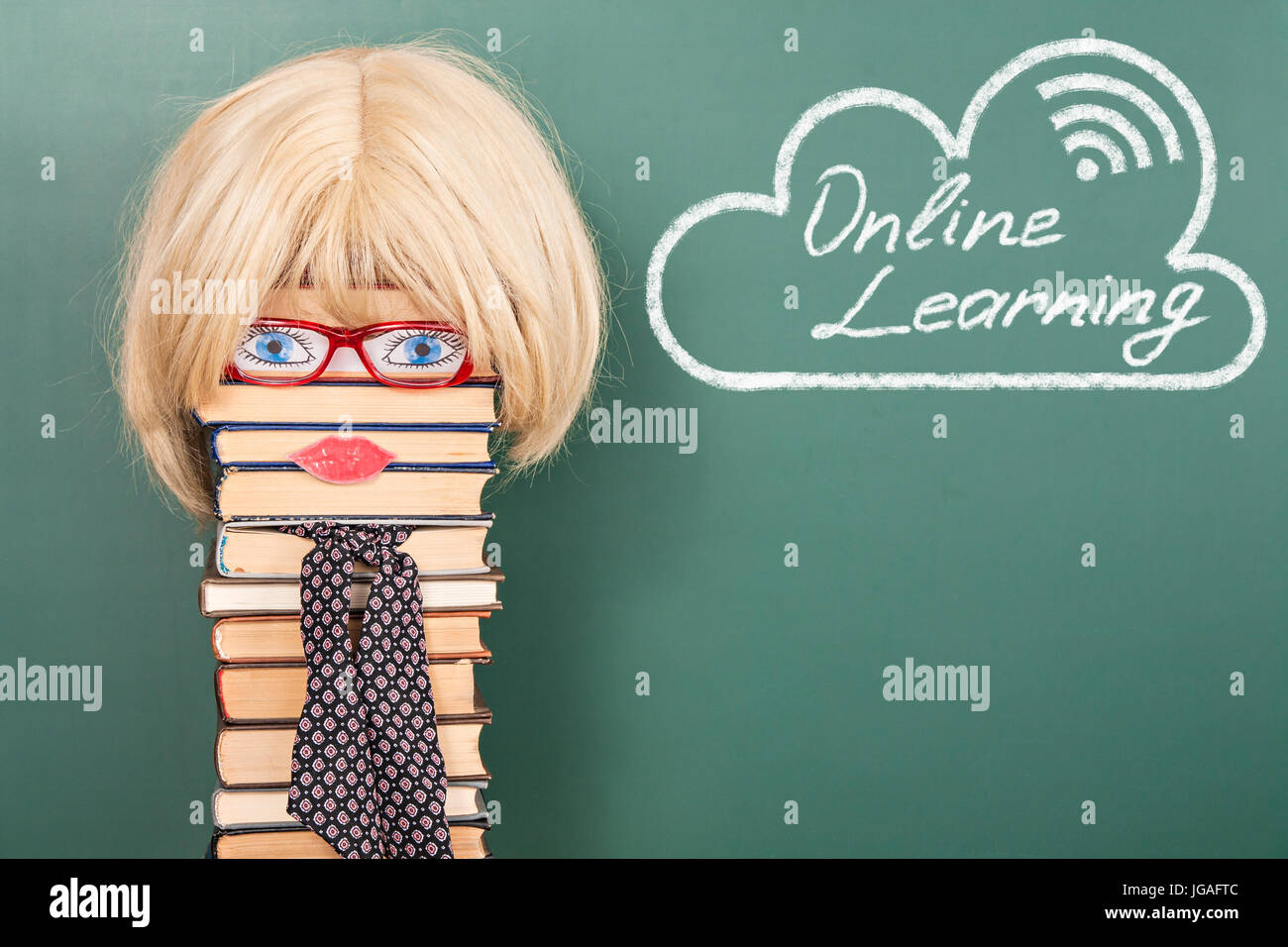 Online learning funny education concept with unusual women teacher ...