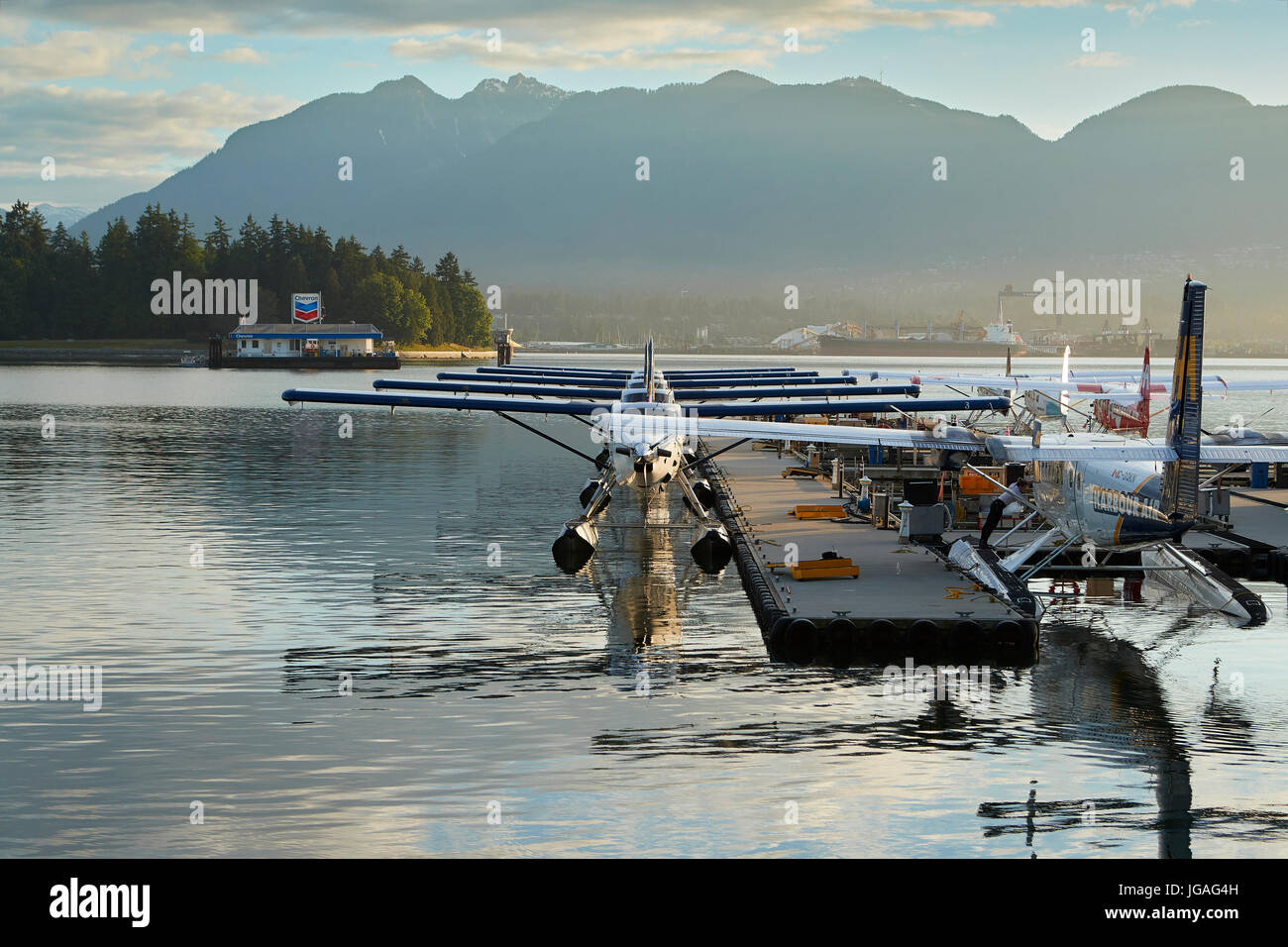 Harbour Air Seaplanes Floatplane Fleet Moored In the Vancouver Harbour ...