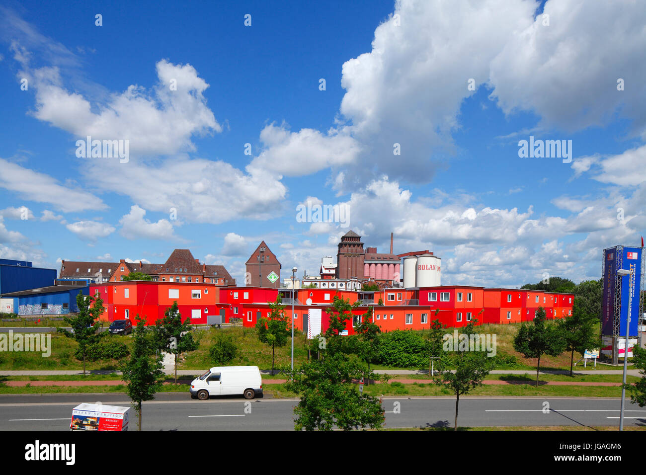 refugee hostel or accommodation in colorful Container, Bremen, Germany ...