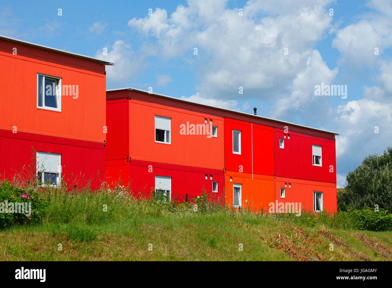 refugee hostel or accommodation in colorful Container, Bremen, Germany ...