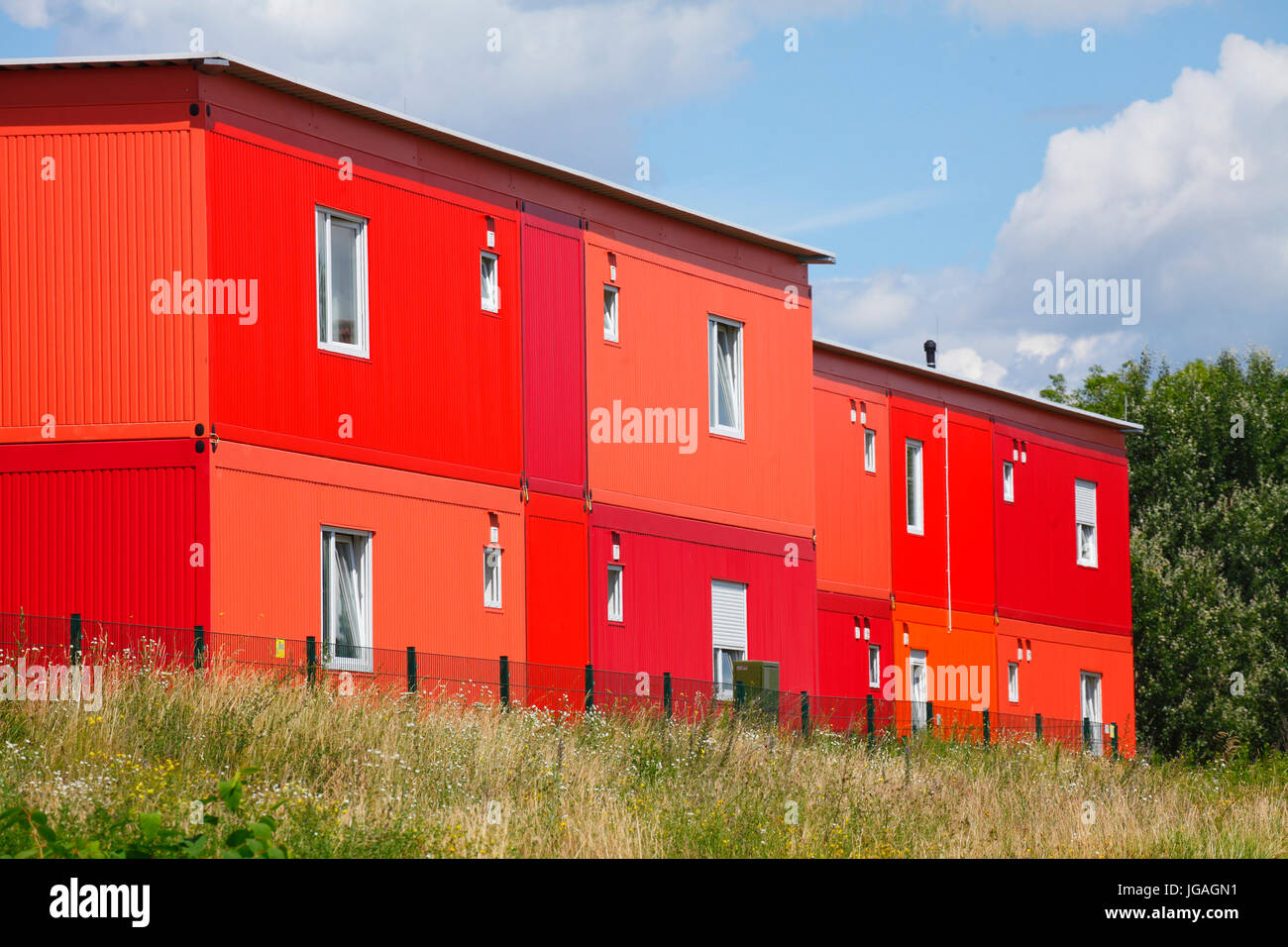 refugee hostel or accommodation in colorful Container, Bremen, Germany ...