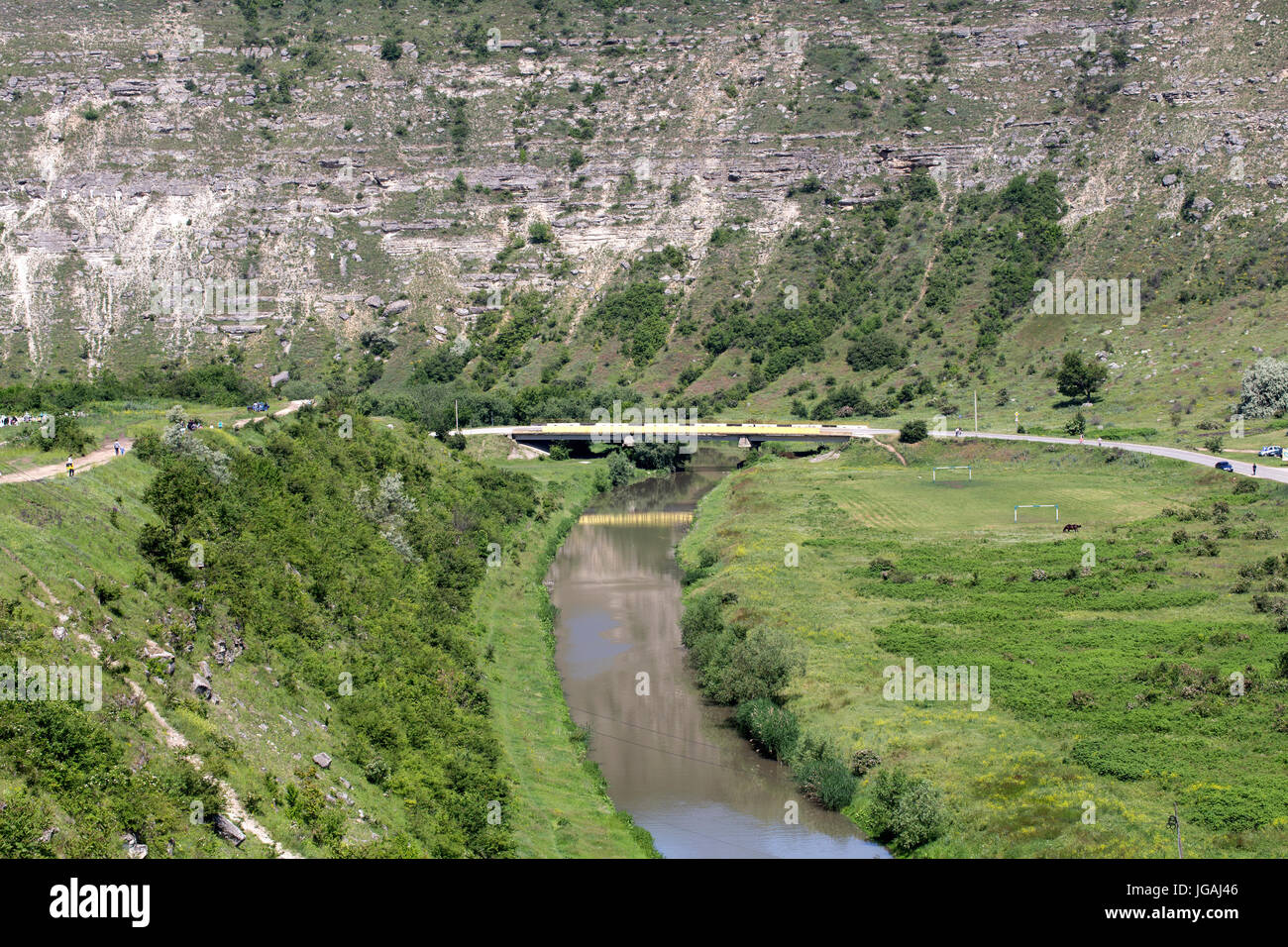 Bridge on the river. A plan view of the river bed Stock Photo - Alamy