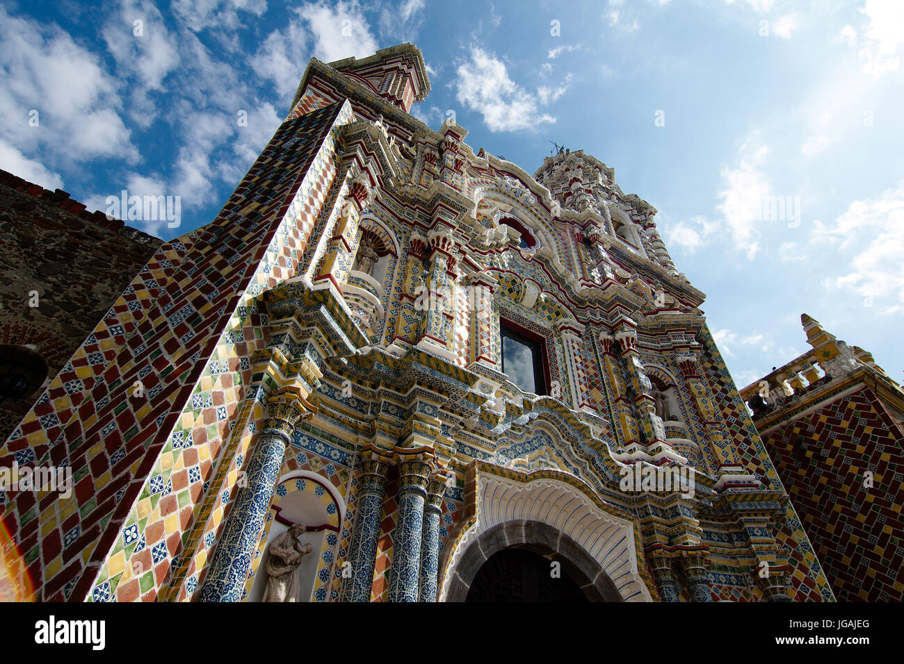 CHOLULA, PUEBLA, MEXICO - 2011: The Temple of San Francisco Acatepec is ...