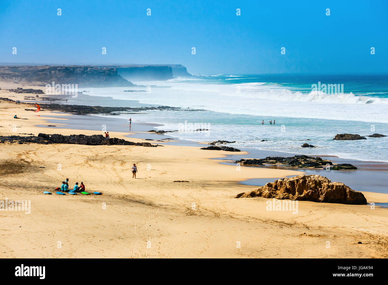 El Cotillo, Fuerteventura, Spain, April 03, 2017: Unknown people on a ...
