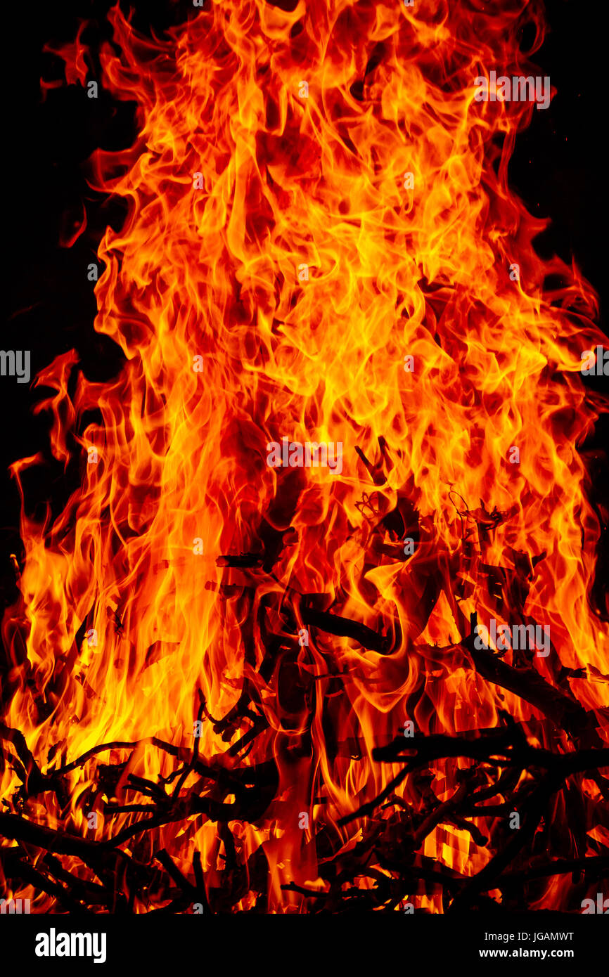 Beautifully colored fire burning with big flames Stock Photo - Alamy