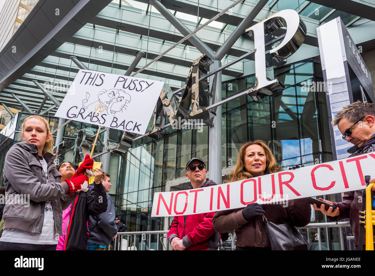 Anti-Trump protest. Trump Tower official opening, Vancouver, British ...