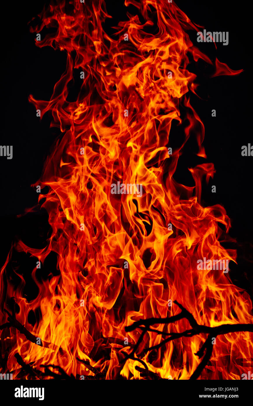 Beautifully colored fire burning with big flames Stock Photo - Alamy
