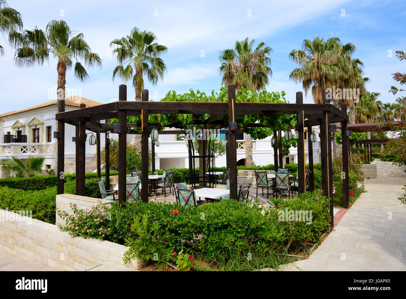 The lounge terrace at luxury hote, Crete, Greece Stock Photo - Alamy