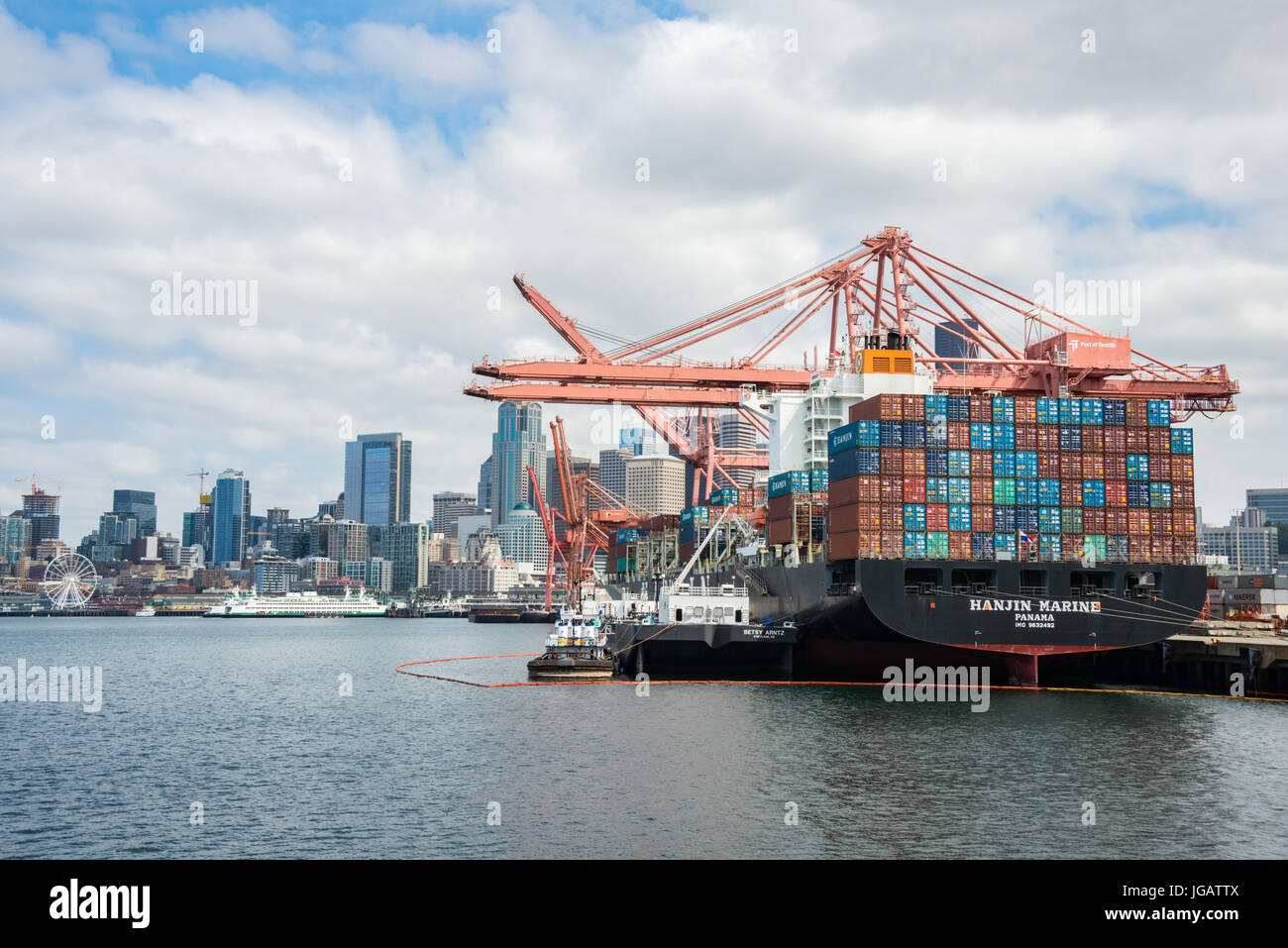 Ocean Going Container Ship Loading with Gantry Crane and Refueling in ...