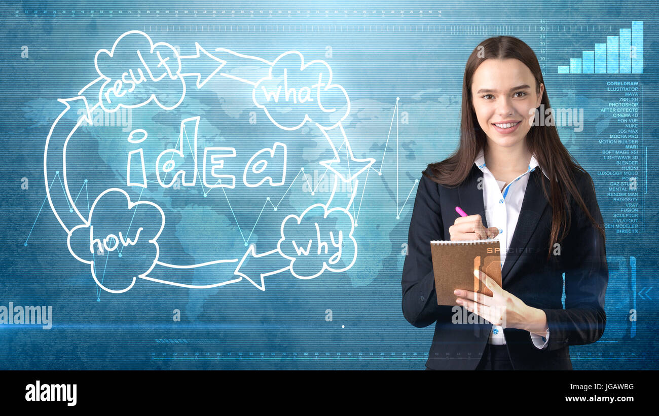 Creative ideas concept, beautiful businesswoman writing in notebook on ...