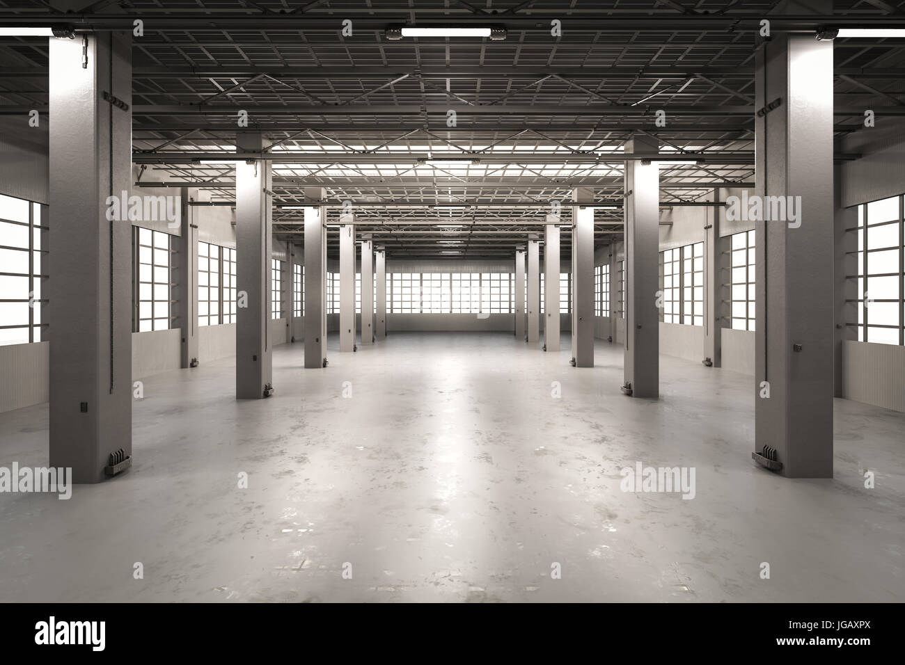 3d rendering empty factory interior or empty warehouse Stock Photo - Alamy