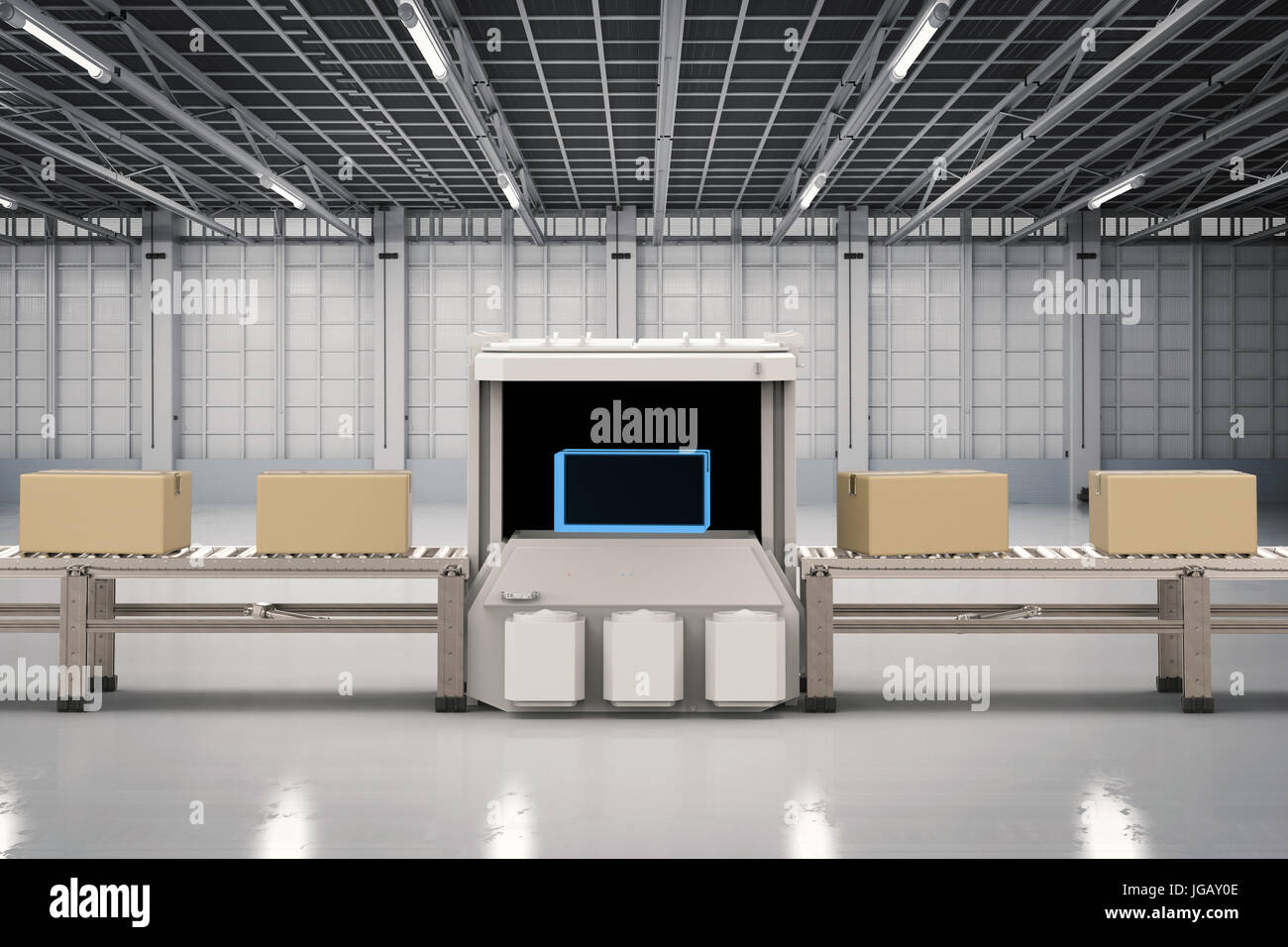 3d rendering scanner machine with carton box in factory Stock Photo - Alamy
